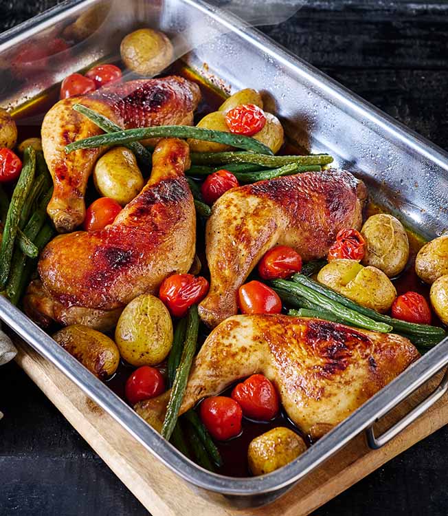 Pouletschenkel im Ofen mit Honig-Soja-Marinade | Rezept | Kikkoman